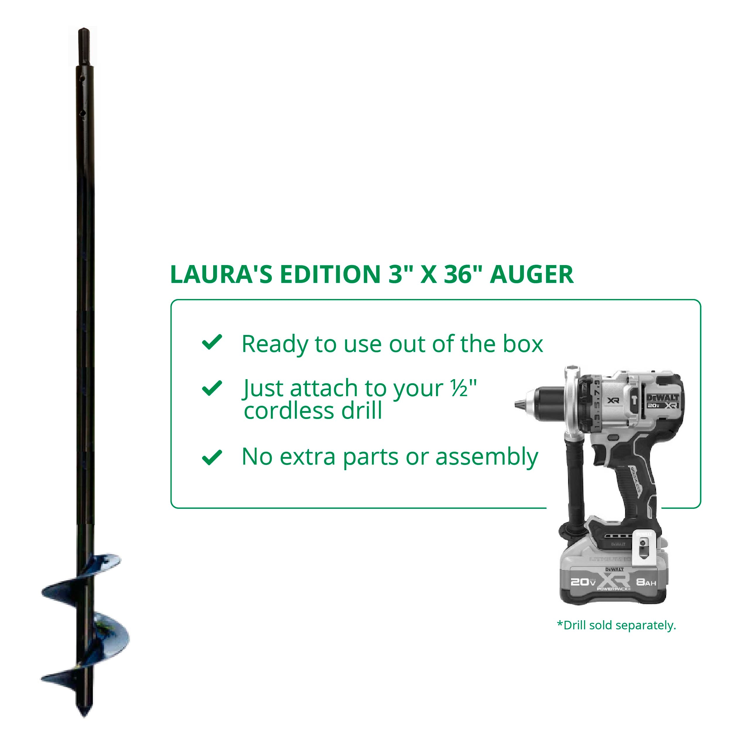 Laura's Edition 3" x 36" Extended Bulb Auger | Power Planter