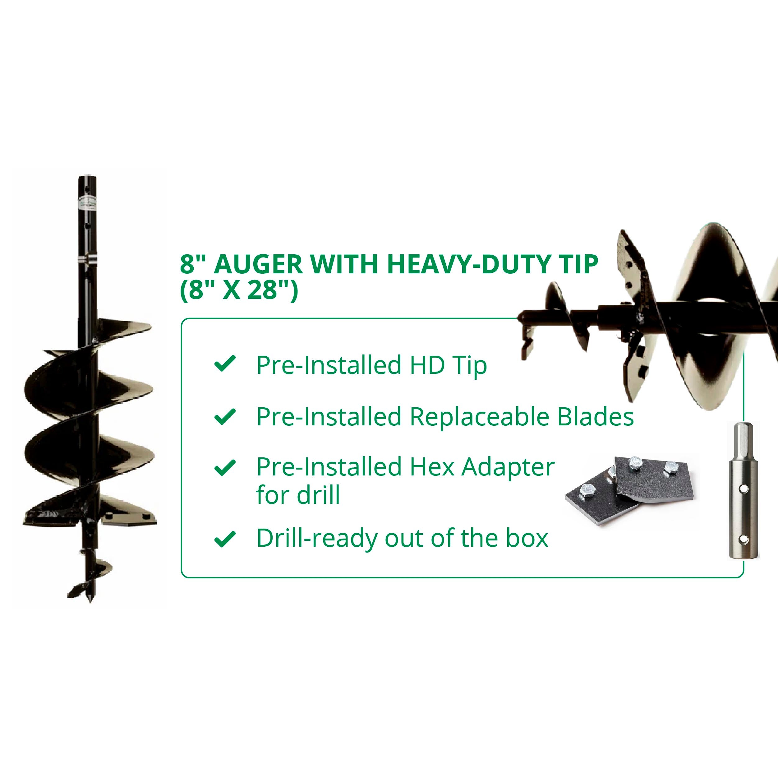 8 Inch Auger with Heavy-Duty Tip (8” x 28”) | Power Planter