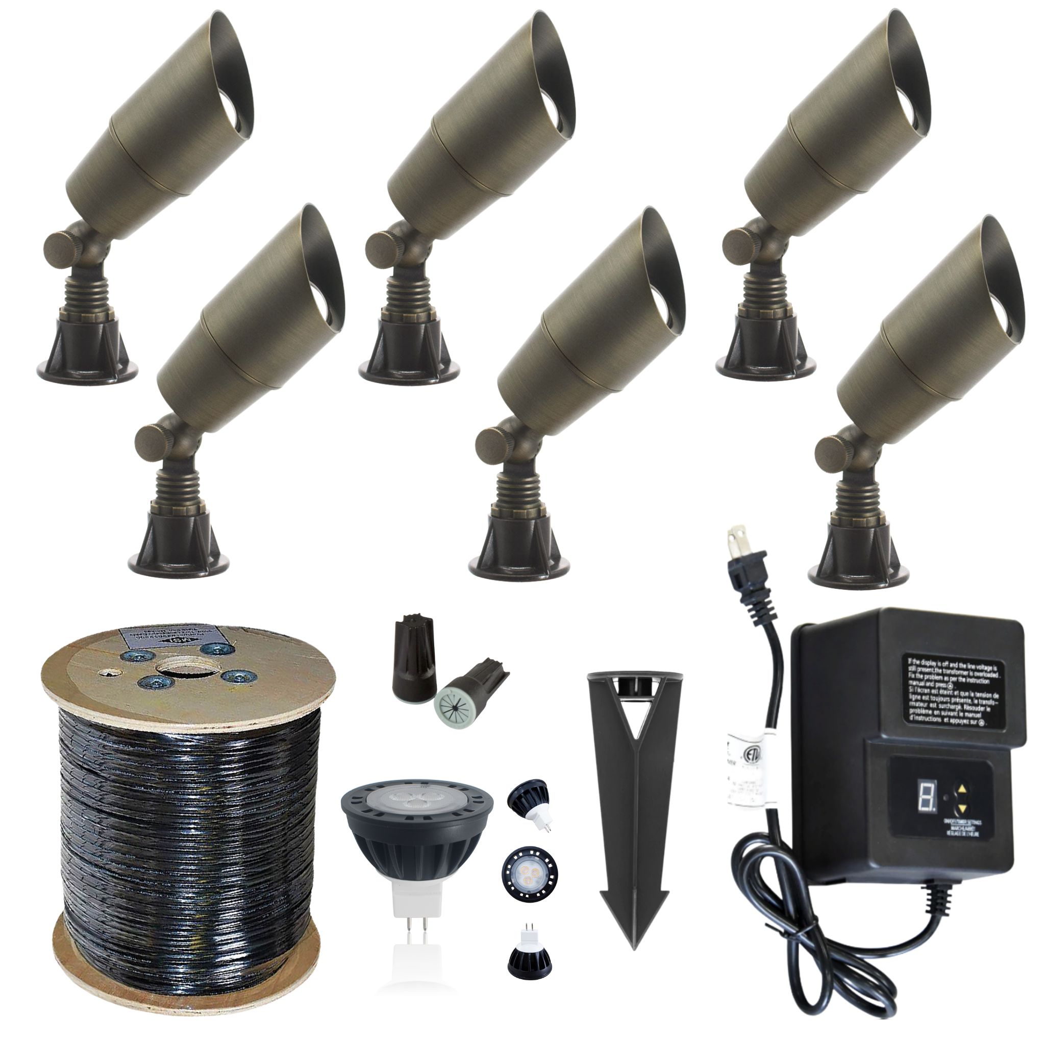 LED Landscape Spotlight Kit - 6 Spotlight Set w/ Low Voltage Transform